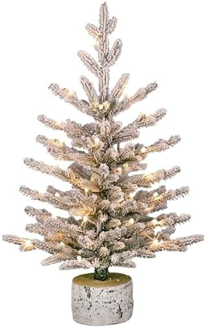 2ft Pre-Lit Potted Flocked Arctic Fir Christmas Tree with 30 Warm White ...