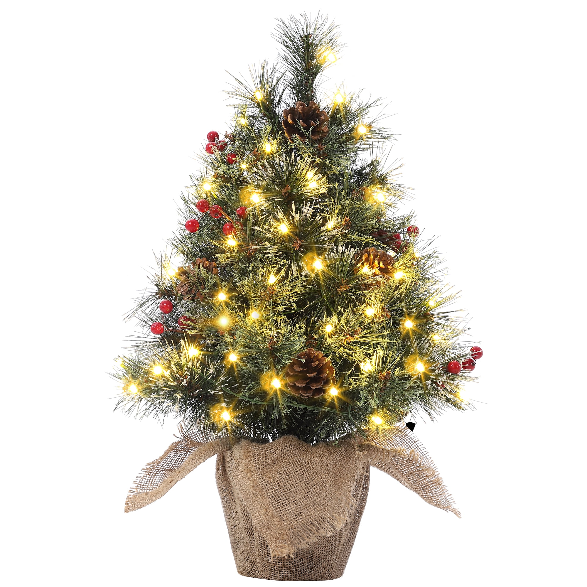 GAOMON 2ft Pre-lit Artificial Mini Christmas Tree, LED Lights, Pine ...