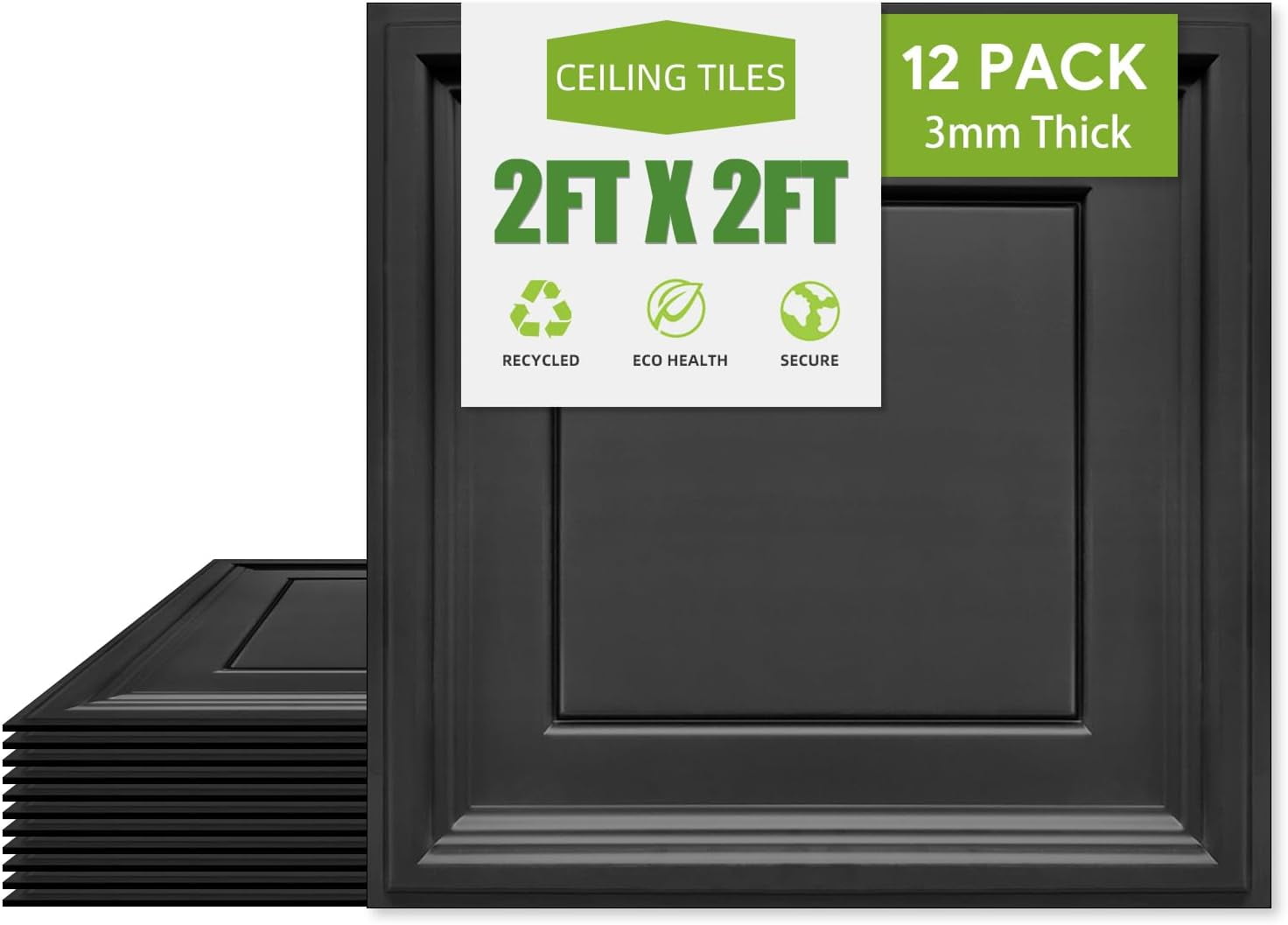 2ft x 2ft Drop Ceiling Tiles, Black Icon Relief Ceiling 24 x 24in ...