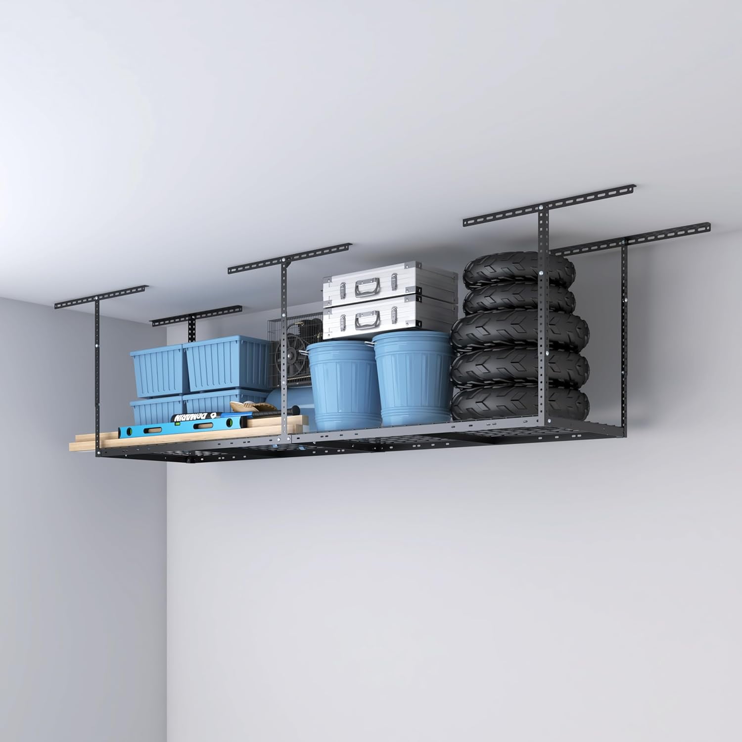 2ftx8ft Overhead Garage Storage Rack, Heavy-Duty Metal Garage Ceiling ...