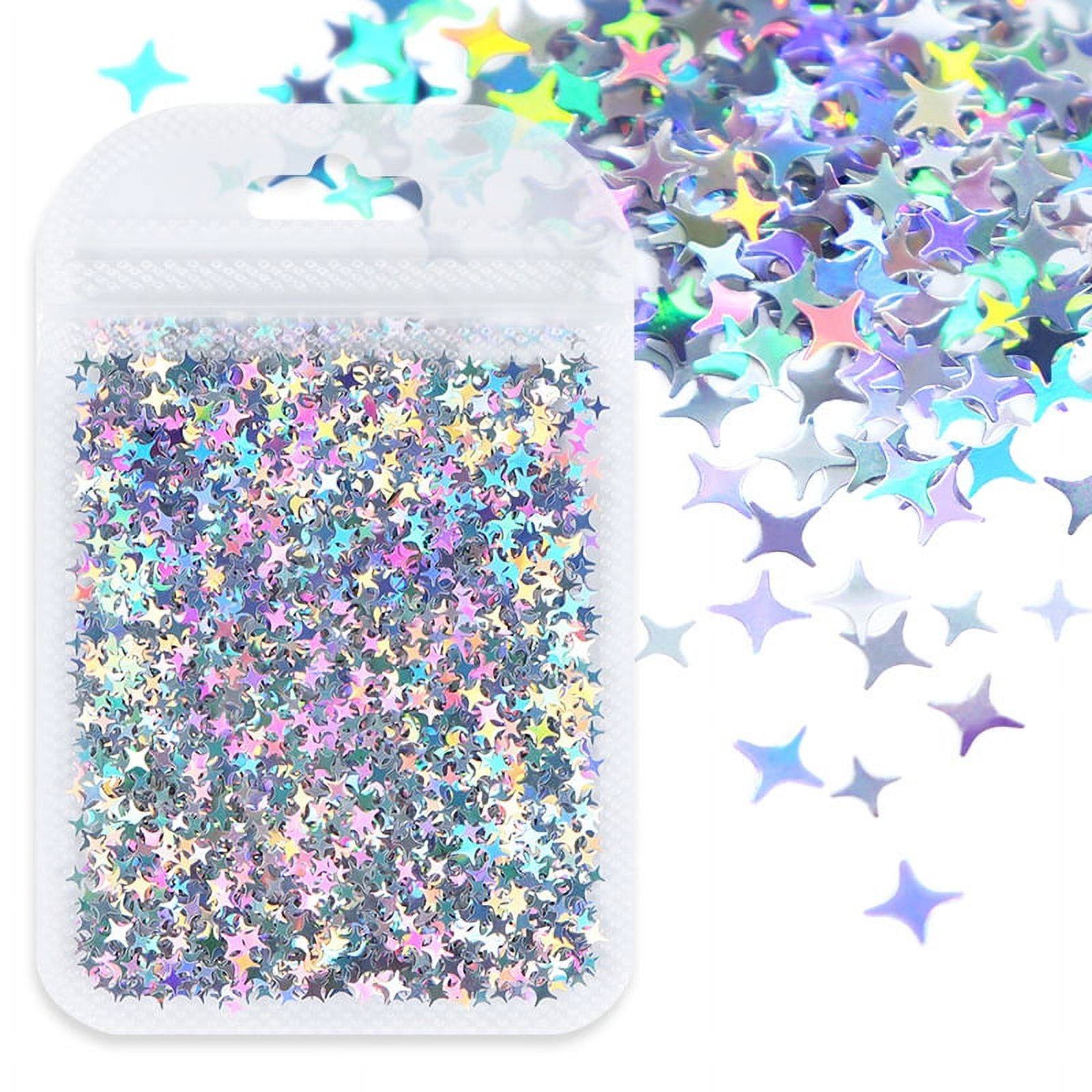 2g bag size mixed laser silver four-corner stars nail art sequins ...