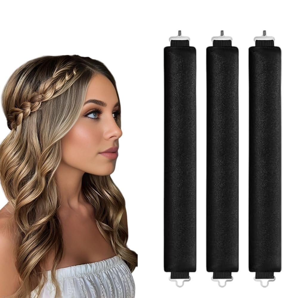 2heet Heatless Hair Curler Flexible Curling Rod with Hook Satin Rollers ...