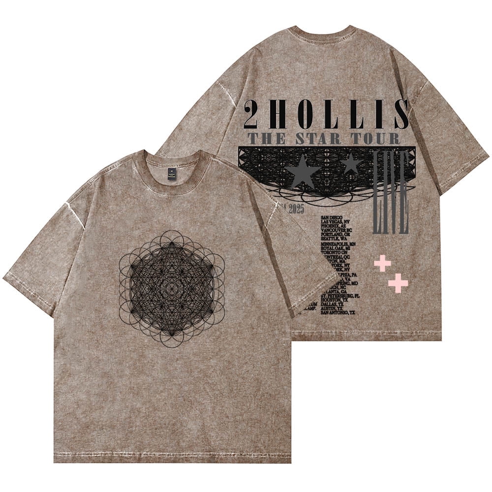 2hollis The Star Tour Wash T-shirt top unisex fashion hip-hop cotton ...