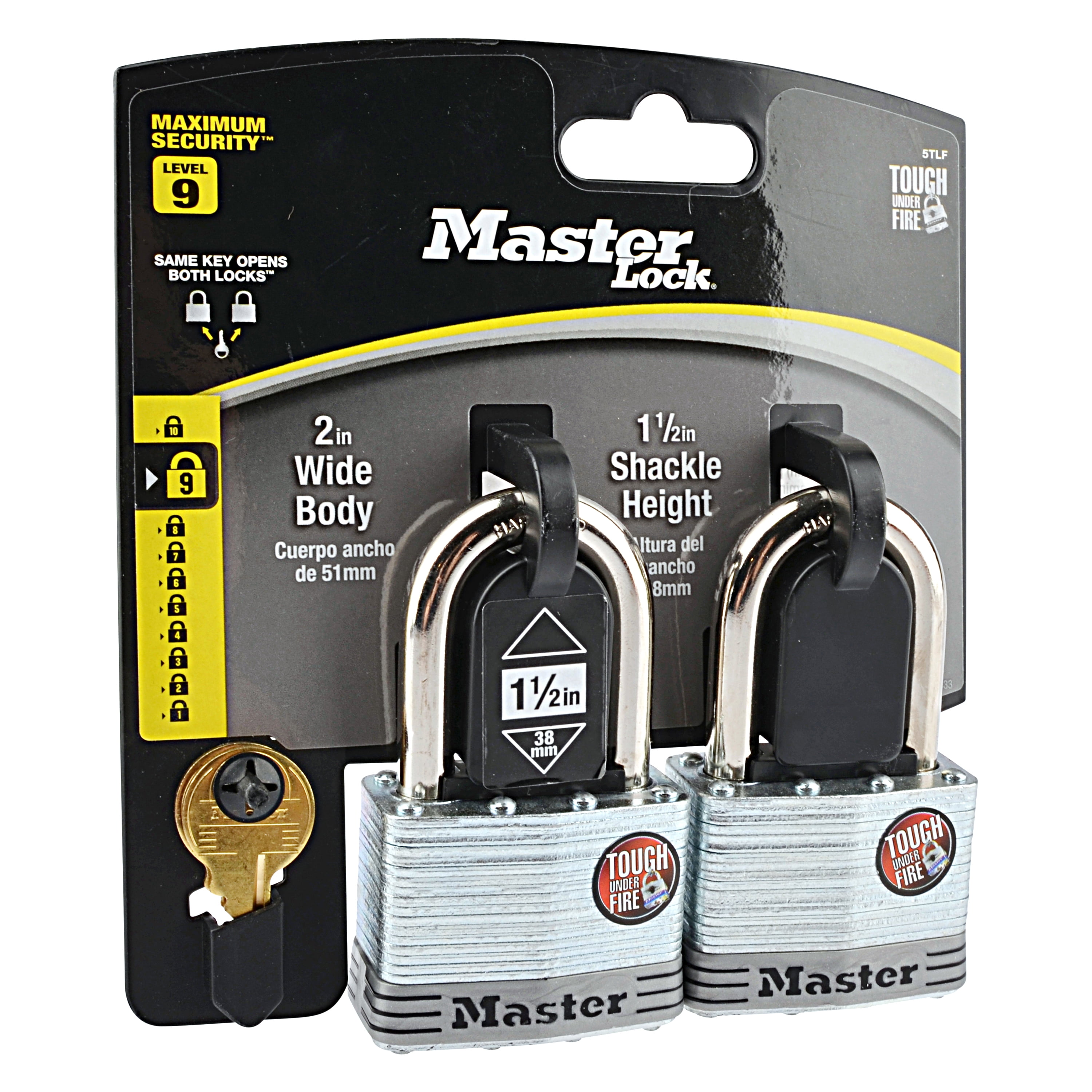 2in (51mm) Wide Laminated Steel Pin Tumbler Padlock with 1-1/2in (38mm ...