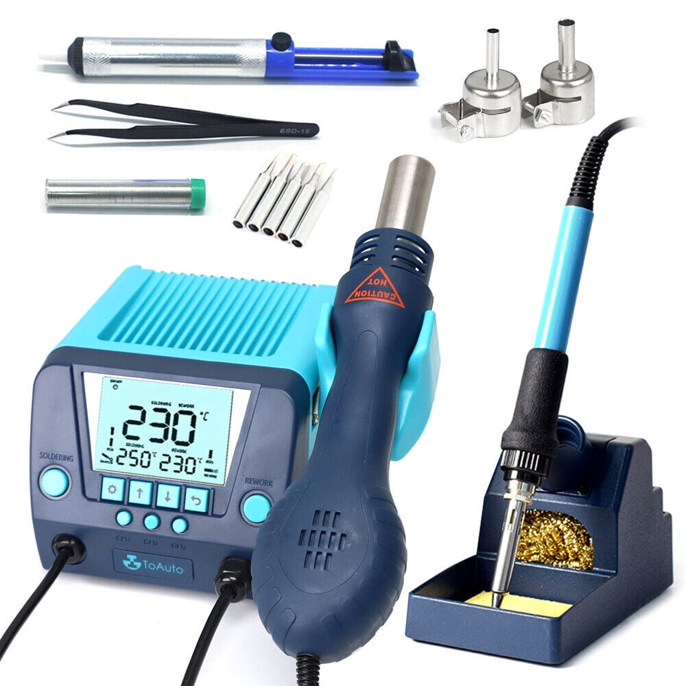 2in1 650W Soldering Iron Hot Air Rework Station Hot Air Gun Digital ...