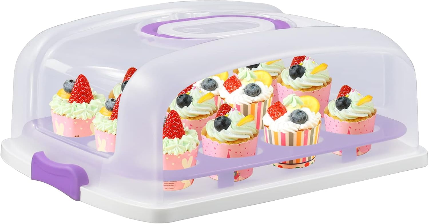 2in1 Cupcake Carrier and Cake Keeper with Lid, Rectangle Pie Carrier ...