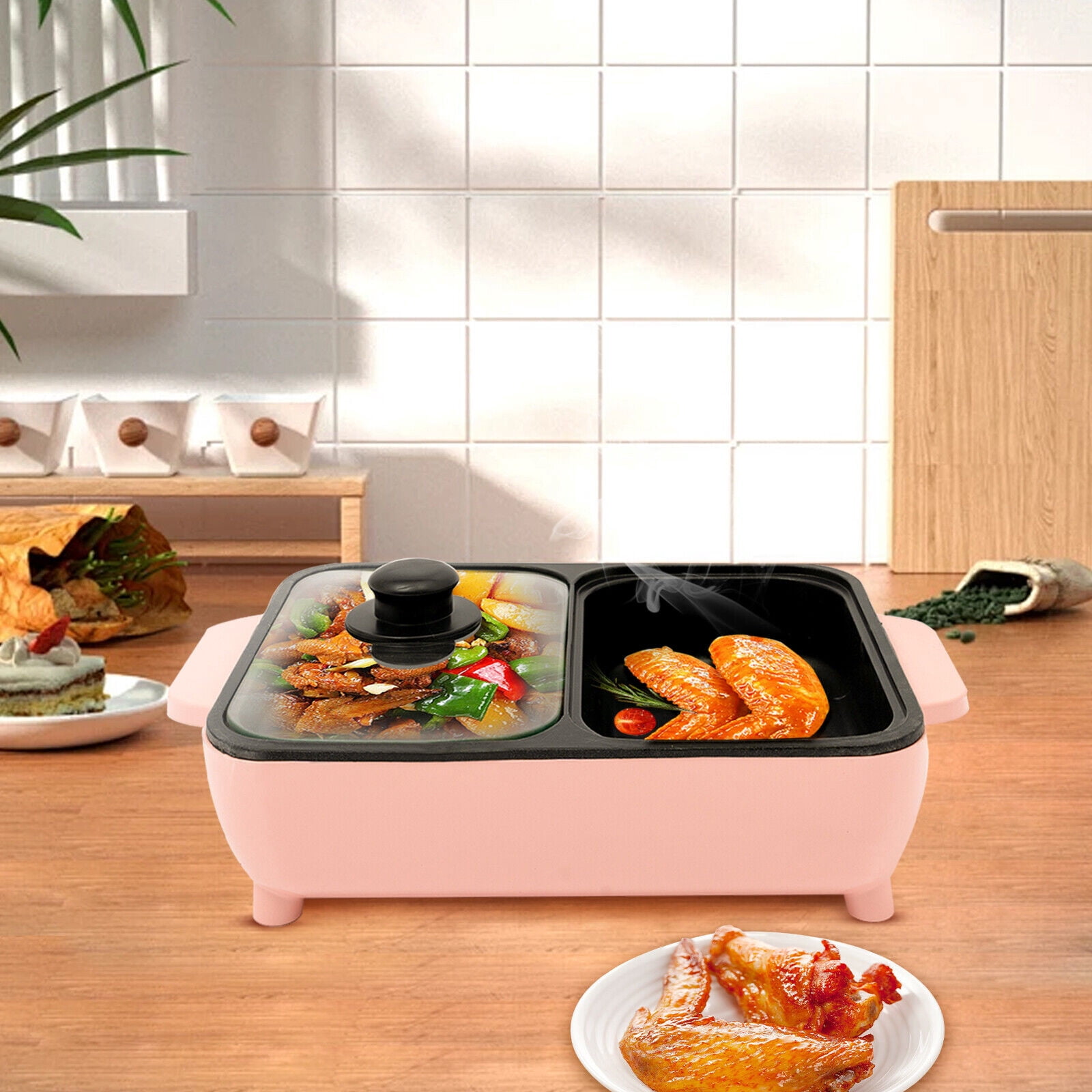 2in1 Electric Hot Pot 1200W Non-Stick Korean BBQ Plate Pan Shabu Grill ...
