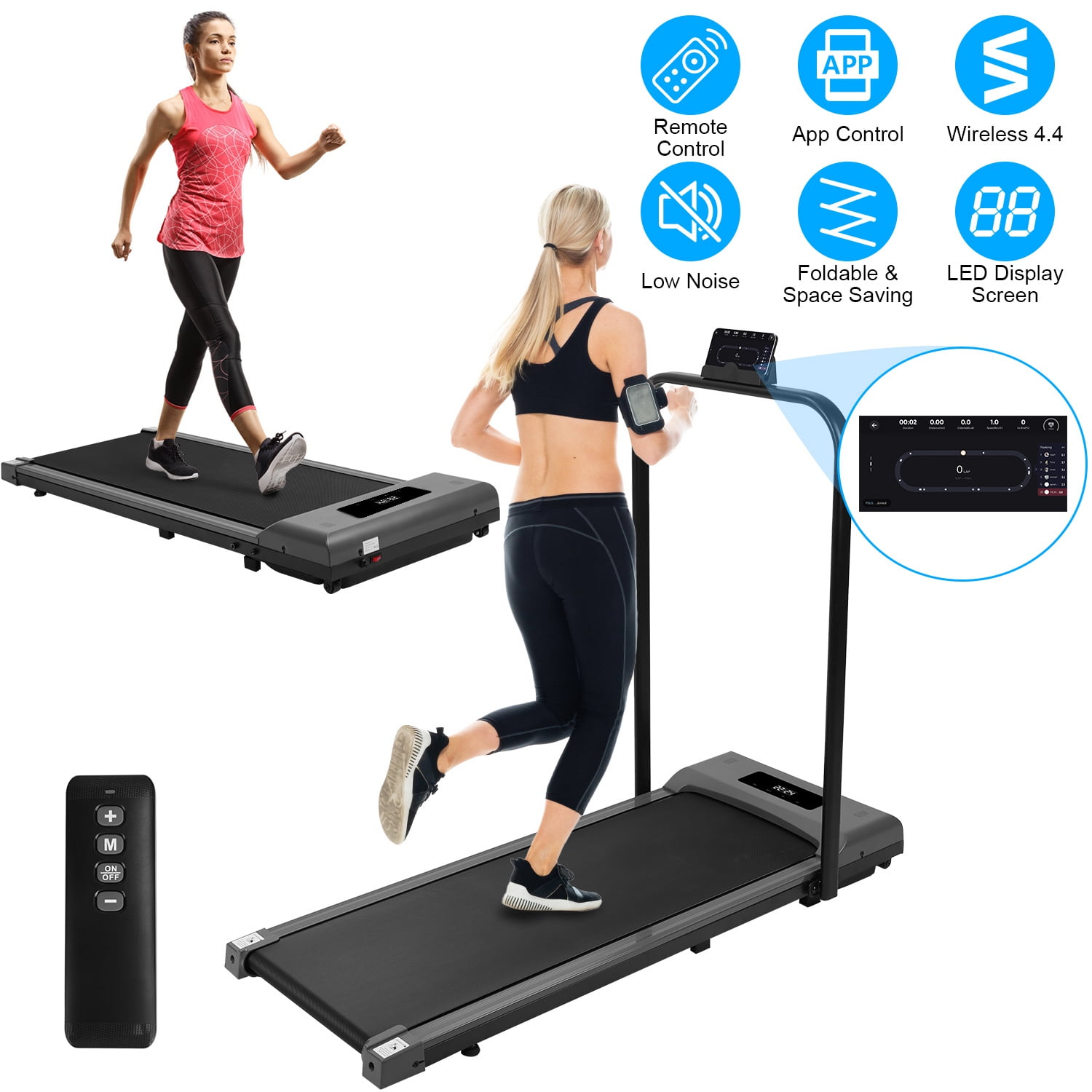 2in1 Folding Treadmill Portable Foldable Walking Treadmill Wireless App ...