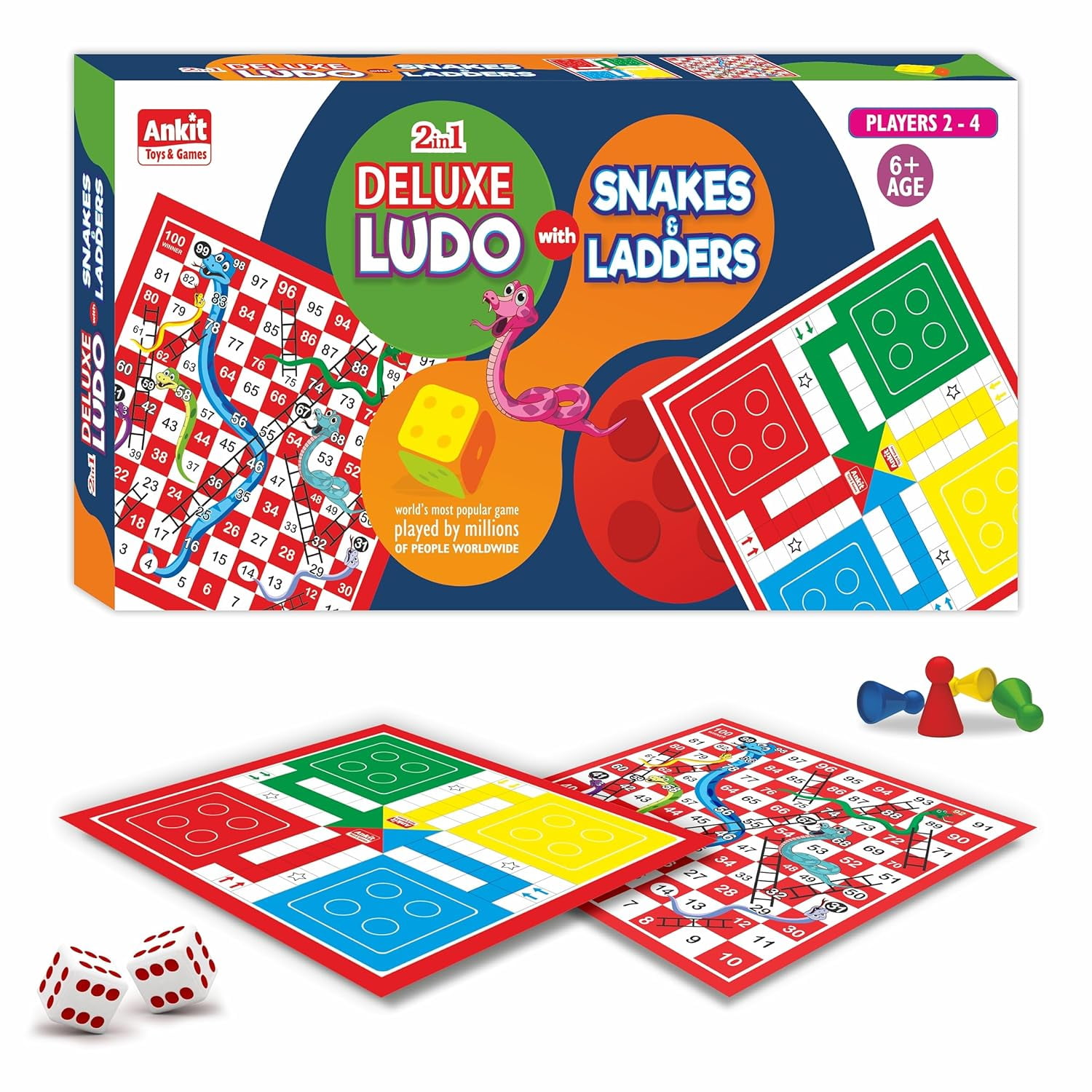 2in1 Ludo With Snakes & Ladders Deluxe Board Game Set – Premium Multi ...