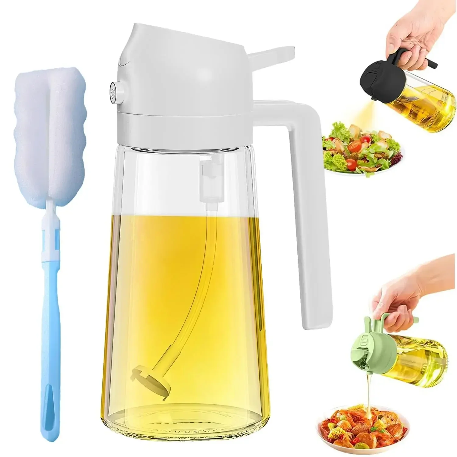 2in1 Oil Spray Bottle Dispenser Oil Jar Cruet BBQ 1-2PCS 500ml Plastic ...
