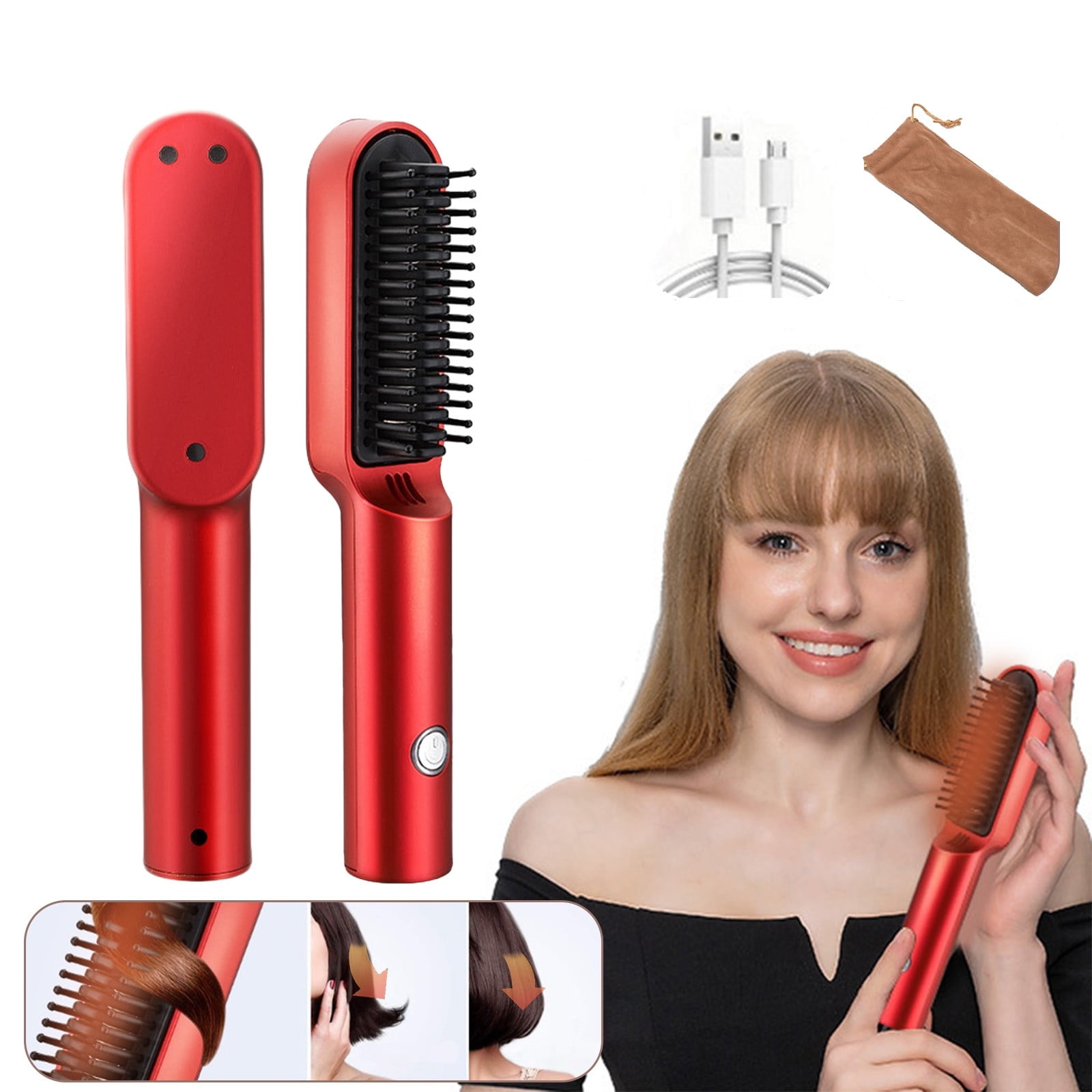 2in1 Portable Comb for Straight And Curly Hair with 10s Fast Heating ...