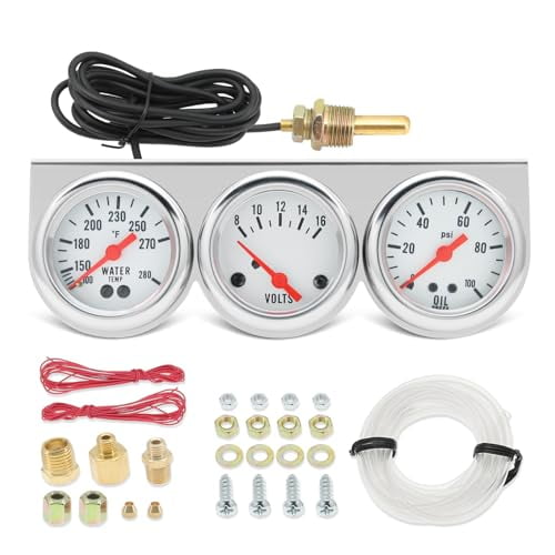 2inch 52mm Triple Gauge Set, Oil Pressure Gauge Water Temp Temperature ...
