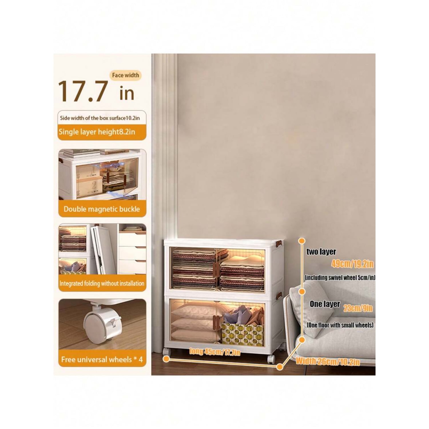 2layers Foldable Storage Bin - Large Capacity, Stackable Organizer For ...