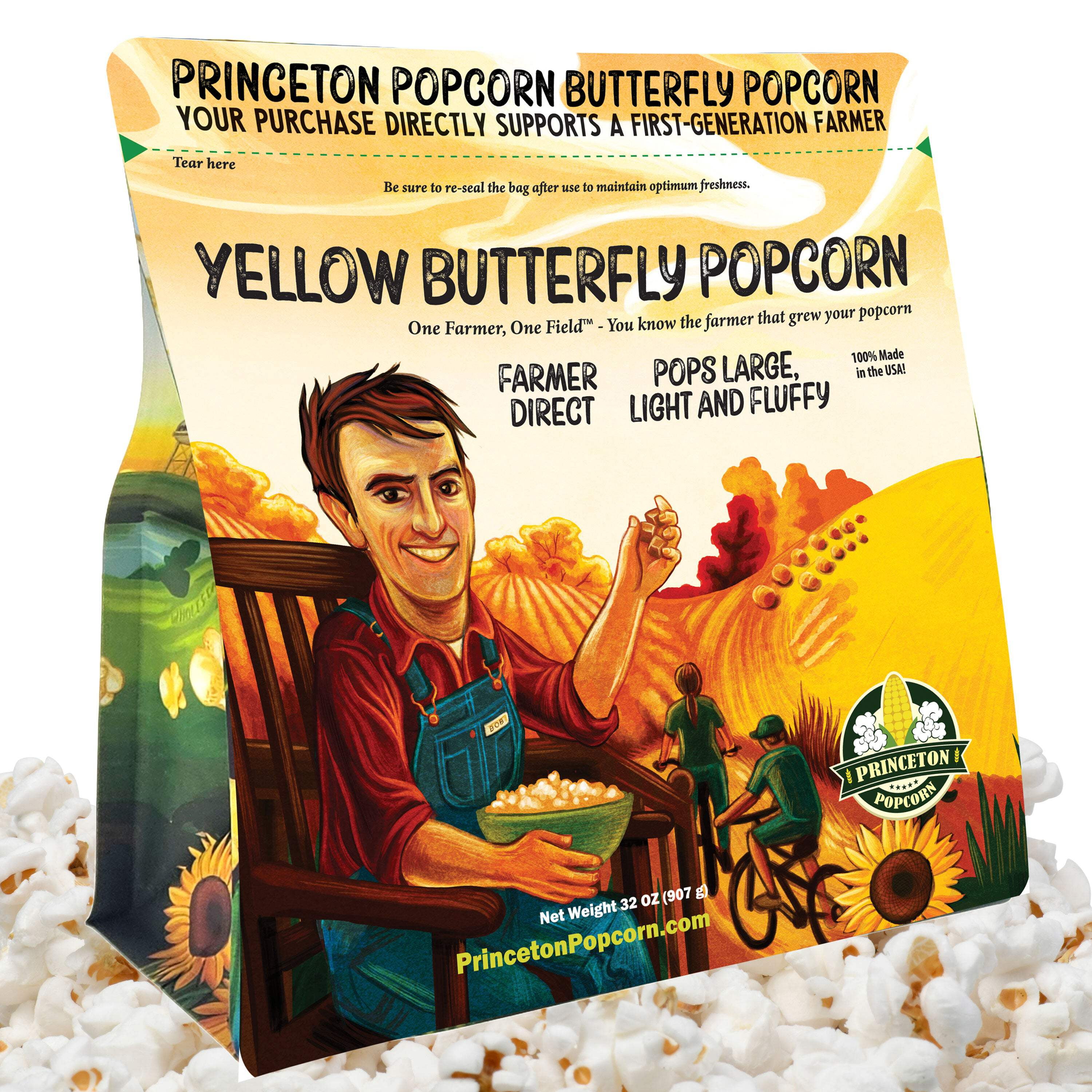 Princeton Popcorn, Large Yellow Popcorn Kernels, 2lb, Non GMO, Hulless ...