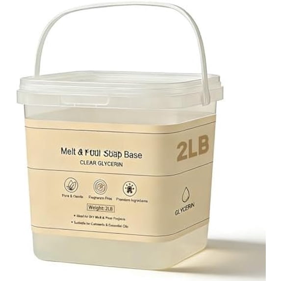 2lb Clear Glycerin Soap Base in Bucket - Airtight Resealable Lid, Proof ...