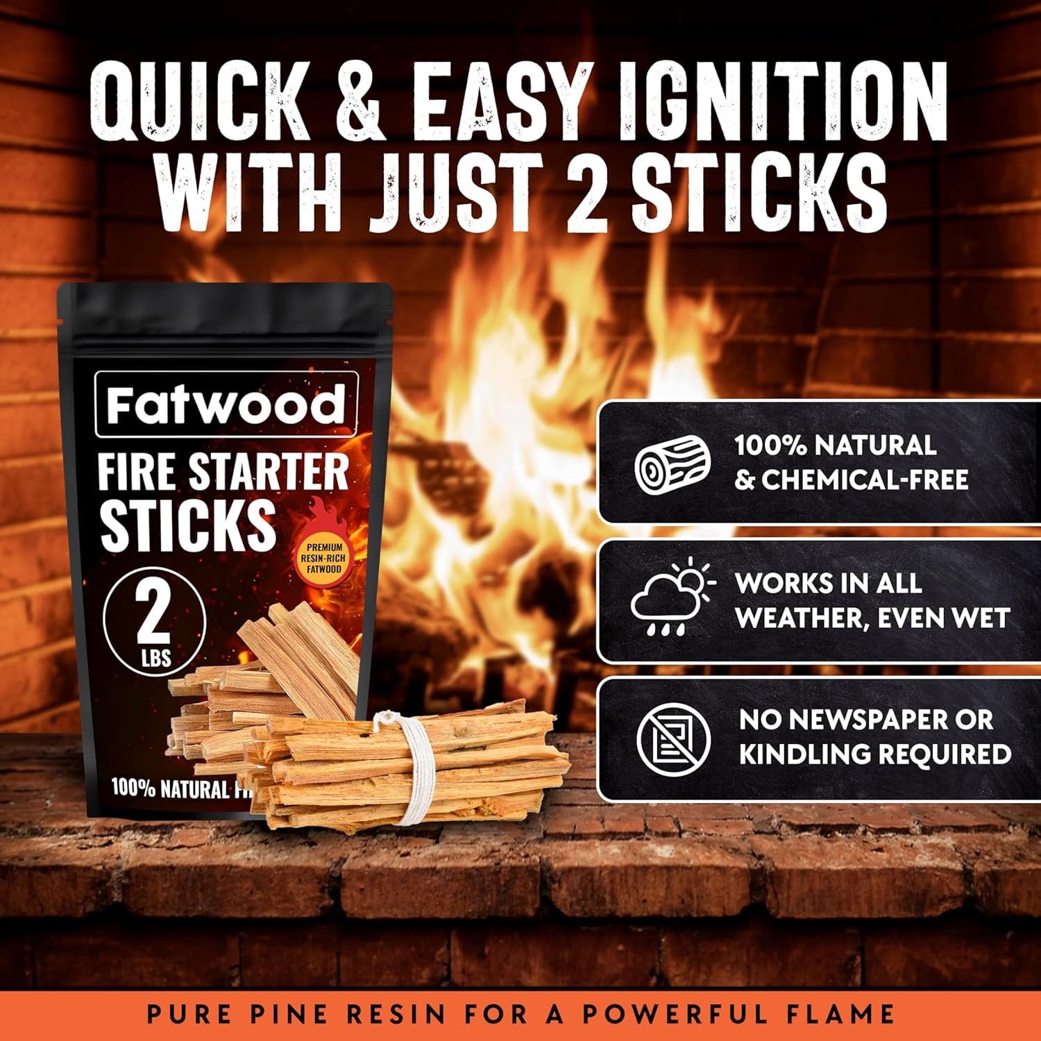 2lb Fatwood Fire Starter Sticks | 100% Natural Fire Starters for ...