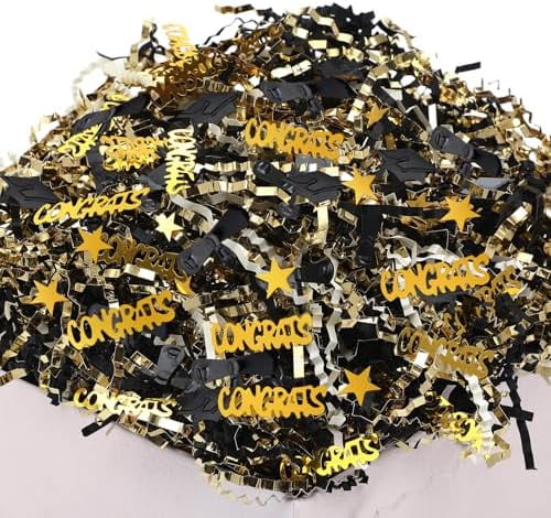 2lb Graduation Crinkle Grass Basket Filler Metallic Black Gold Shredded ...
