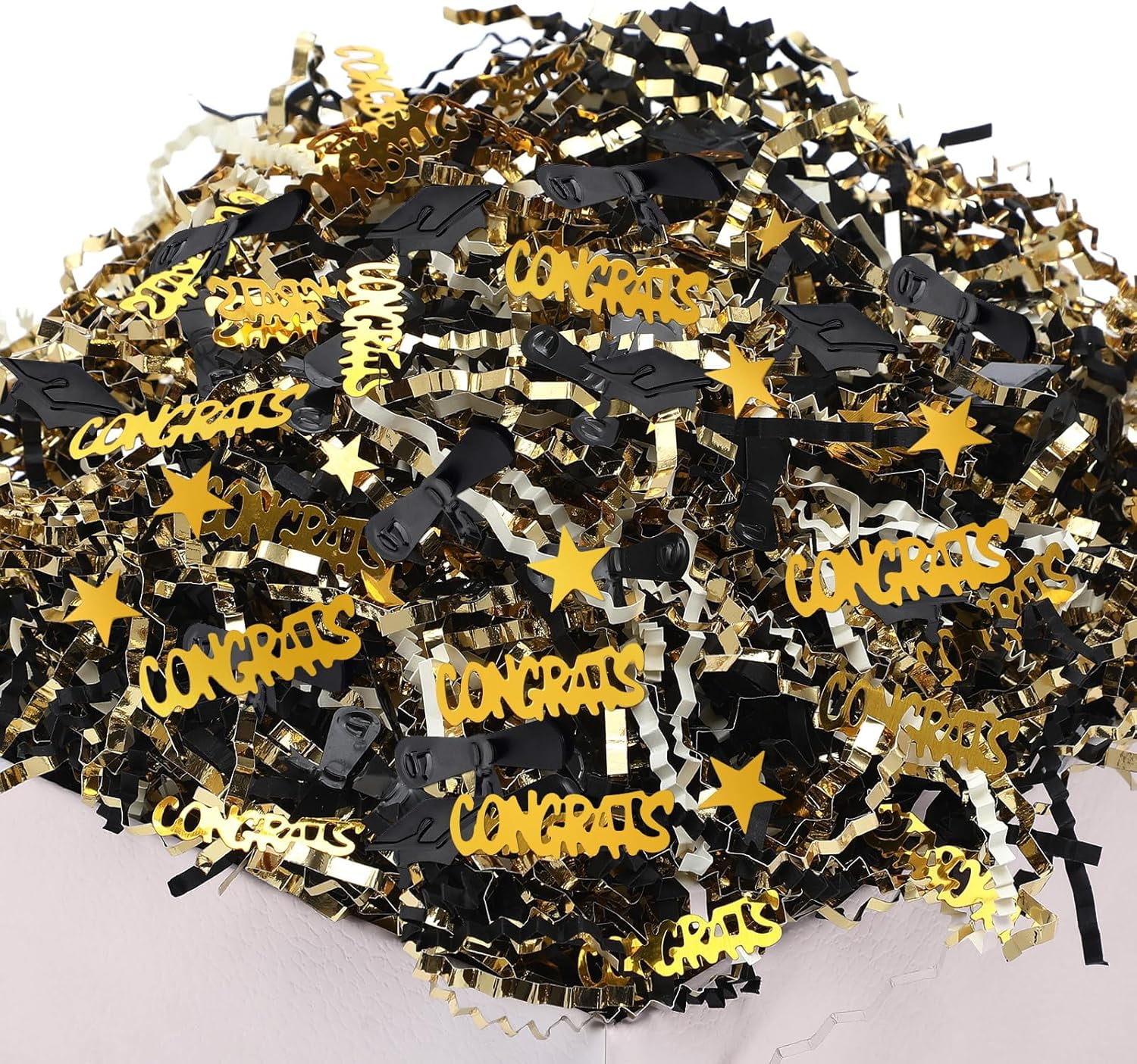 2lb Graduation Crinkle Grass Basket Filler Metallic Black Gold Shredded ...