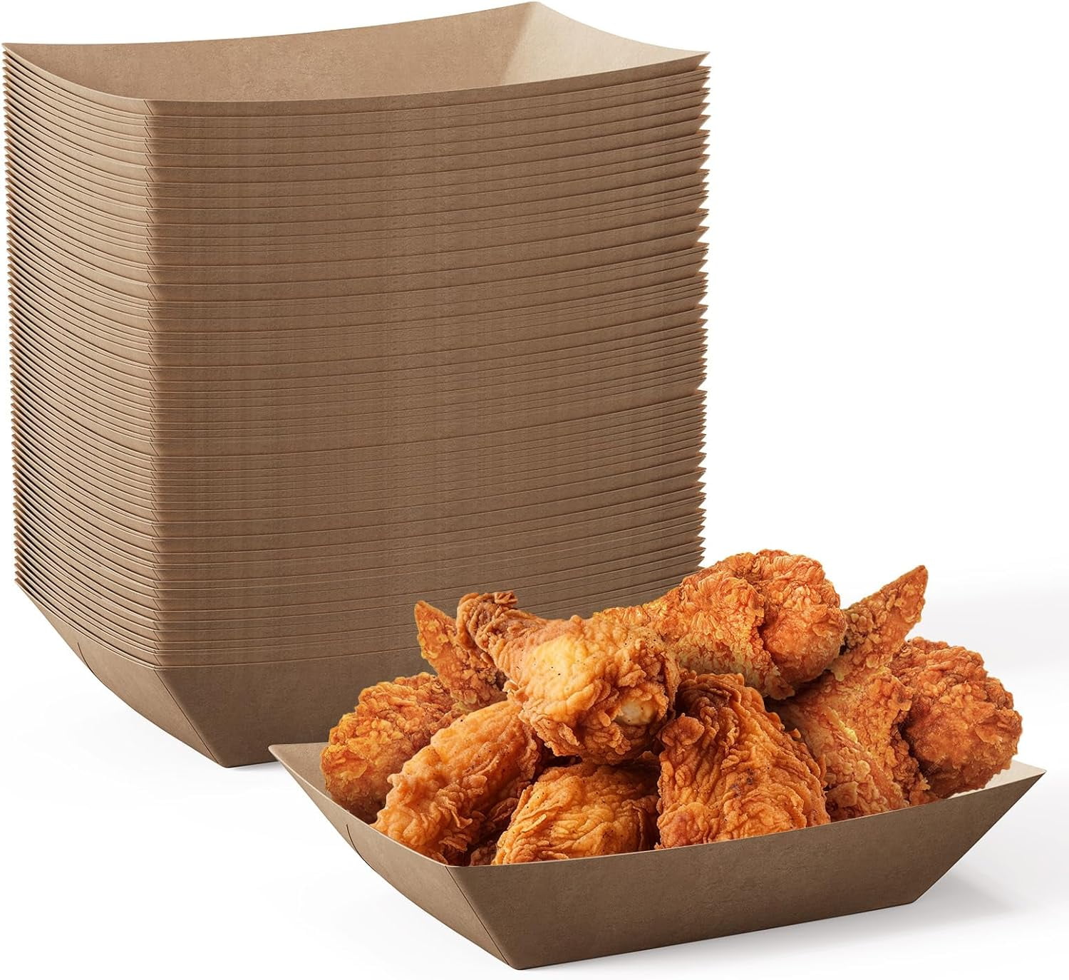 2lb Paper Food Trays, 100 Pack Disposable Paper Boat, Kraft Serving ...