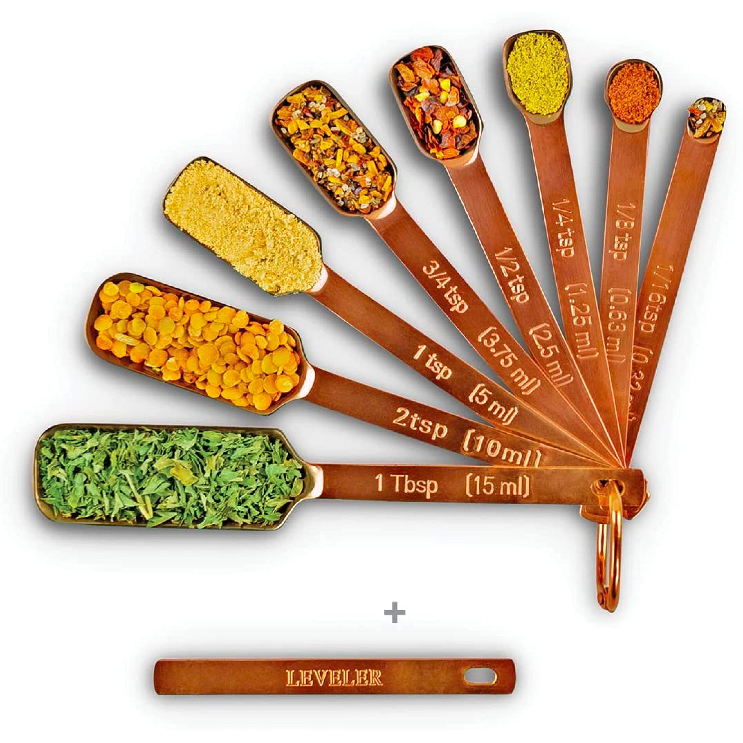 2lbDepot Copper Measuring Spoons Set of 9 Includes Bonus Leveler ...