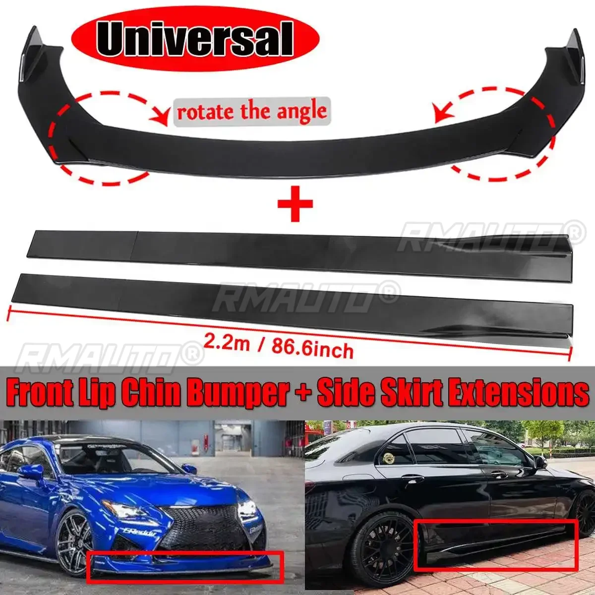 2m / 2.2m Car Universal Side Skirt Extensions Splitters Car Front ...