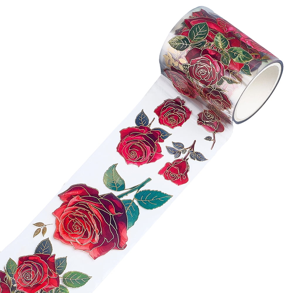 2m*50mm Pre Cut Floral PET Tape Rose Aesthetic Tapes Journaling ...