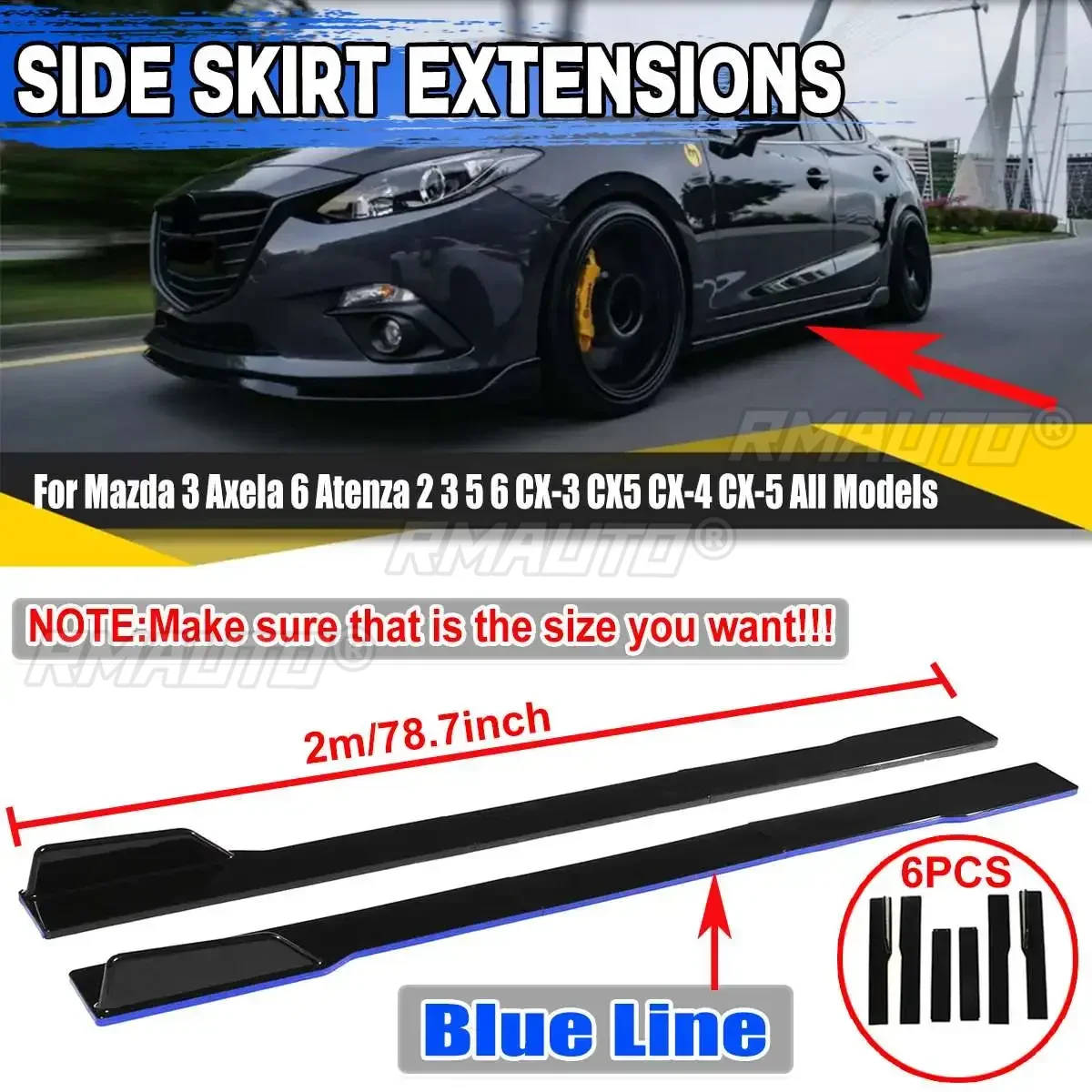 2m Car Side Skirt Extensions Splitters Lip For Mazda 3 Axela 6 Atenza 2 ...