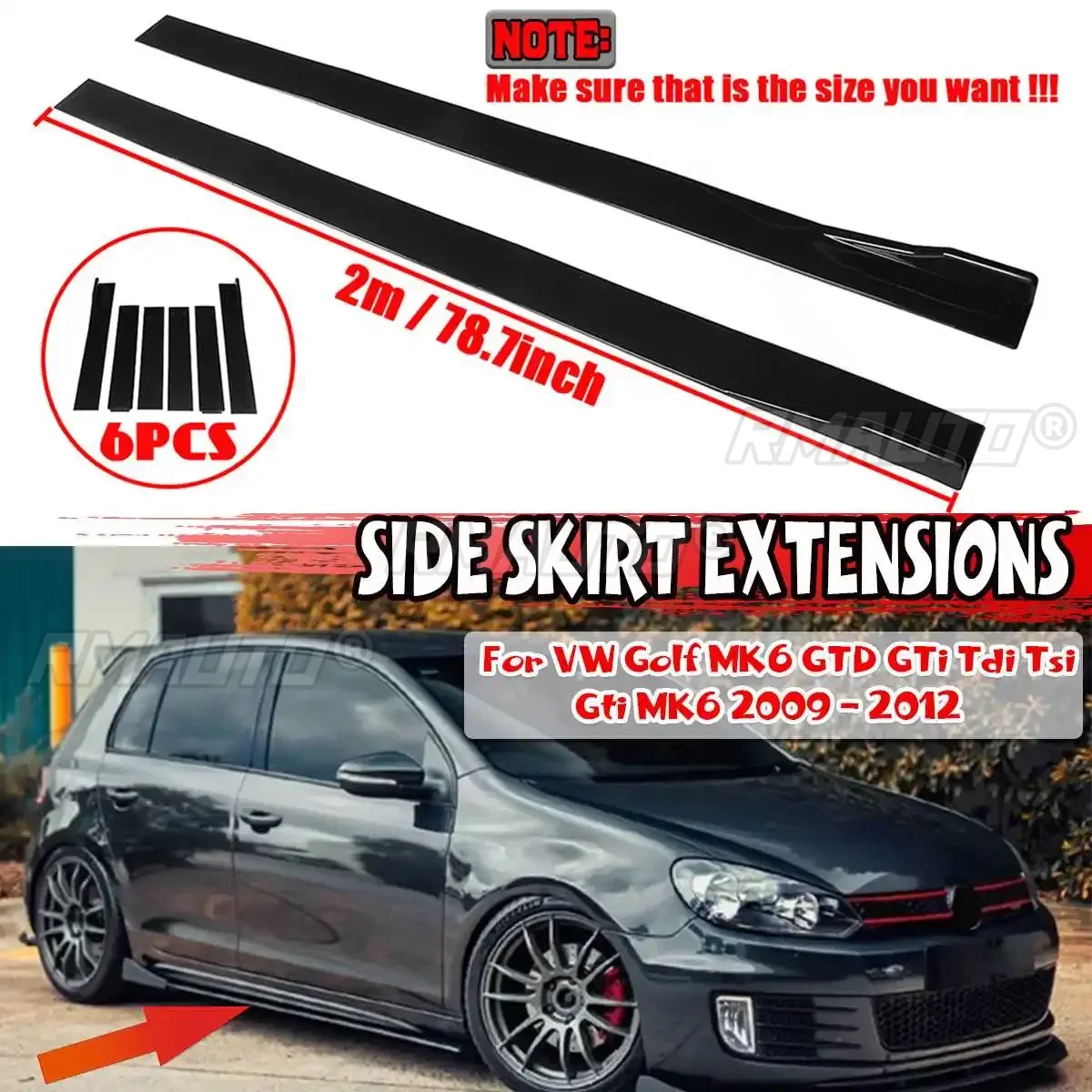2m Car Side Skirt Winglet Side Wing Bumper Lip For VOLKSWAGEN For VW ...