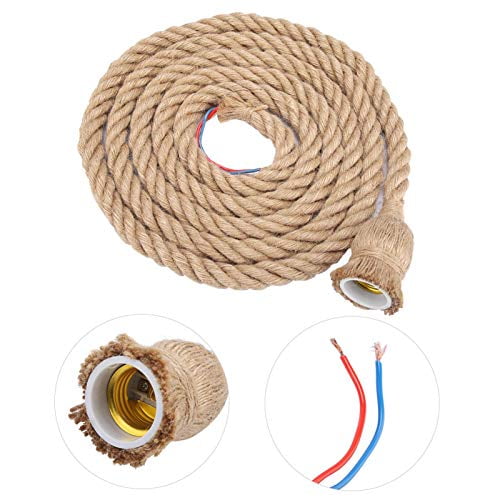 2m E27 Pendant Light Kit,Hemp Rope Ceiling Light Base,Vintage Hanging ...