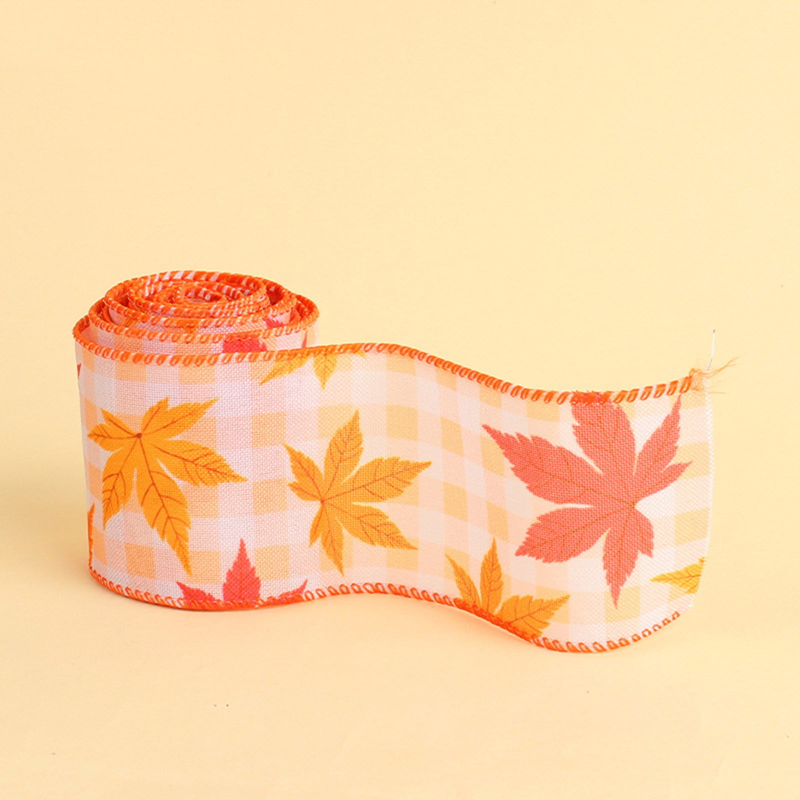 2m Fall Wired Edge Ribbon DIY Pumpkin Maple Leaf Ribbon Crafts Orange ...