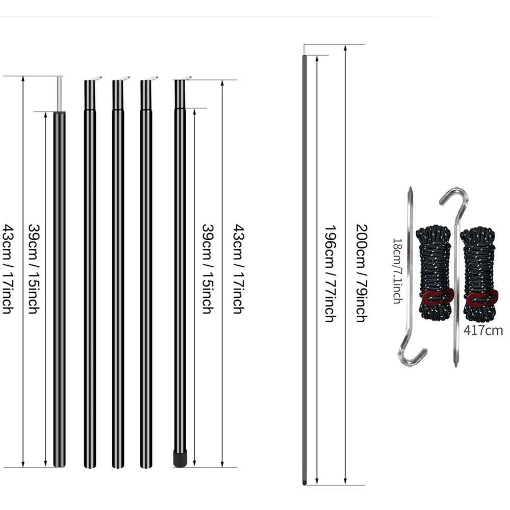 2m Telescopic Tent Poles Set of 2 Lightweight Adjustable Trekking ...