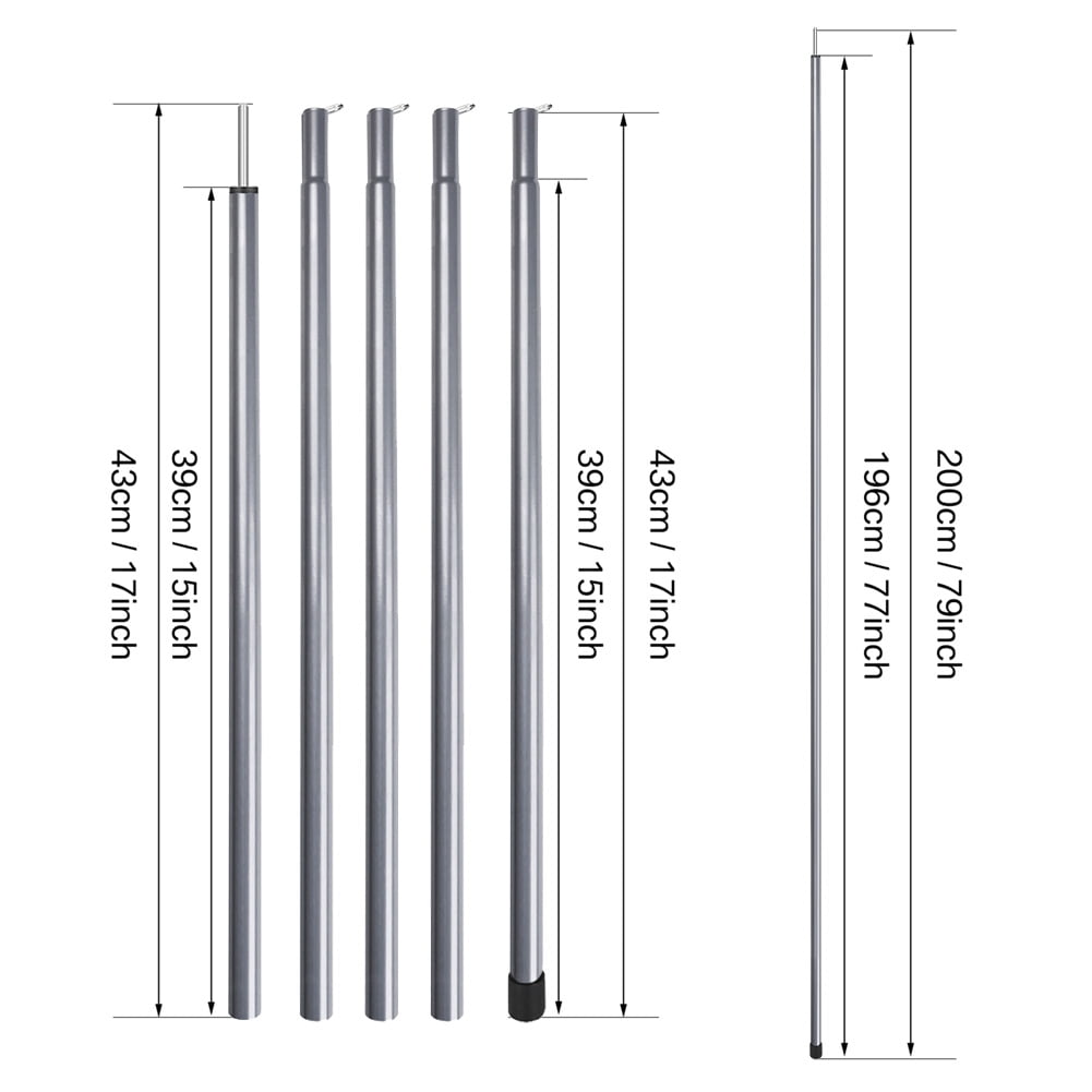 2m Telescopic Tent Poles Set of 2 Lightweight Adjustable Trekking ...