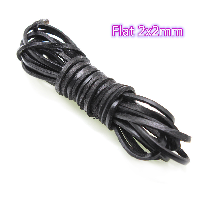 2m black color real genuine leather cord 2 3 4 5 6 8 mm round flat ...