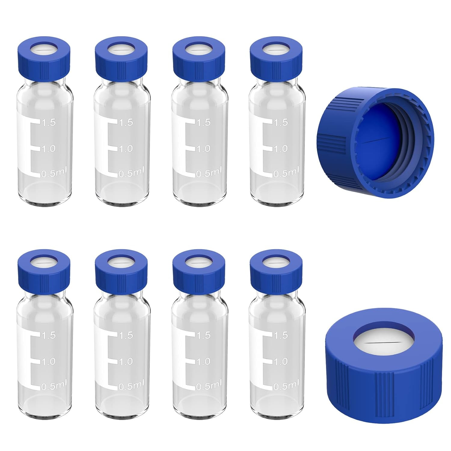 2mL Autosampler Vial 1000 Pack- HPLC Vial | 9-425 Clear Vial with Blue ...