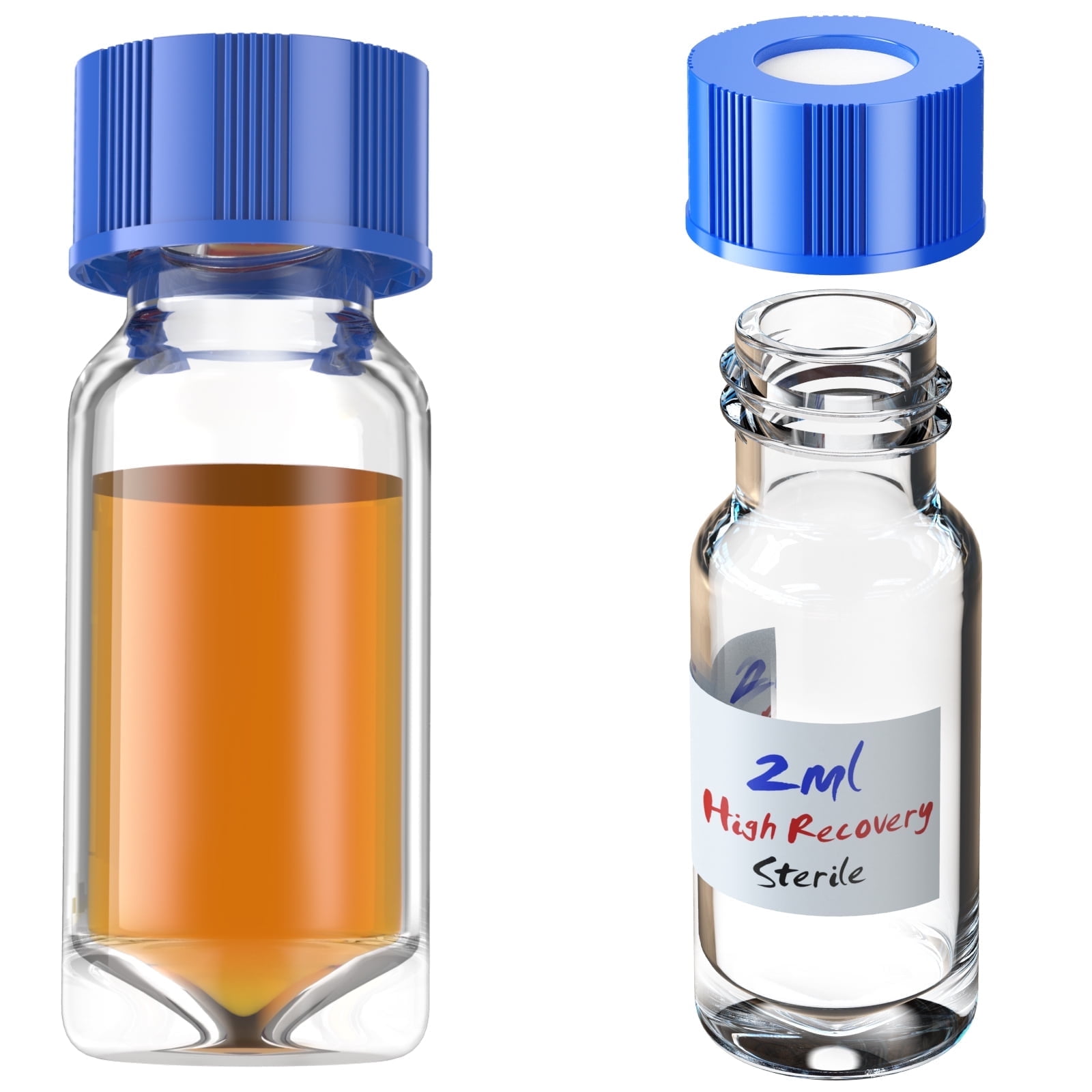 2mL Sterile Micro-insert with Screw Cap, Glass Insert Conical Bottom Shell Vials, Conical Well ...