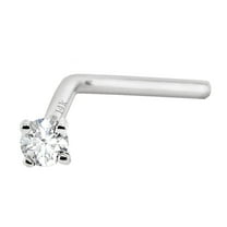 14Kt White Gold L-Shape Bend Nose Stud with Genuine 2mm Diamond 22G ...