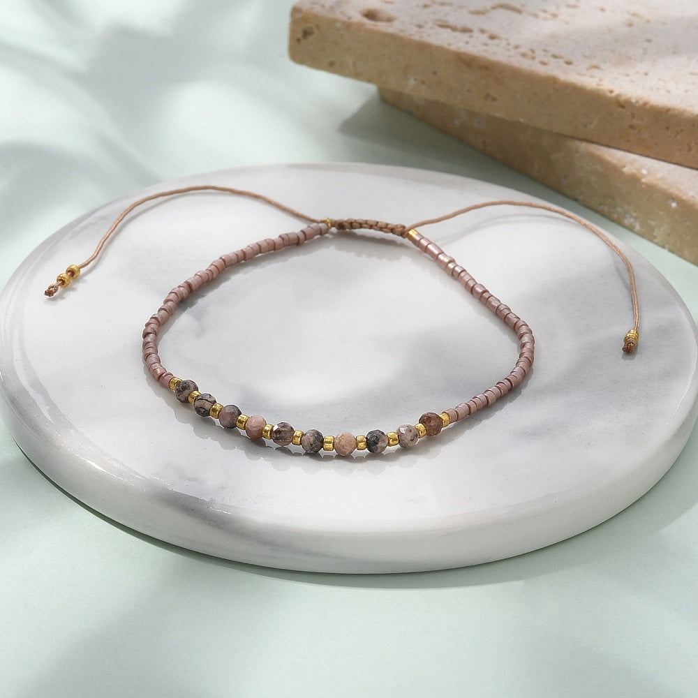 2mm Faceted Natural Rhodonite Beaded Adjustable Bracelets for Women 5-7/8~11-3/4 inch(15~30cm ...