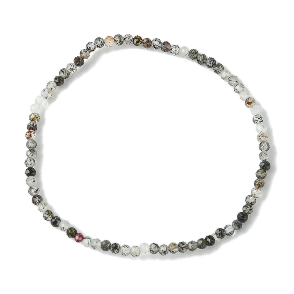 2mm Natural Tourmalinated Quartz Faceted Round Beaded Stretch Bracelets ...