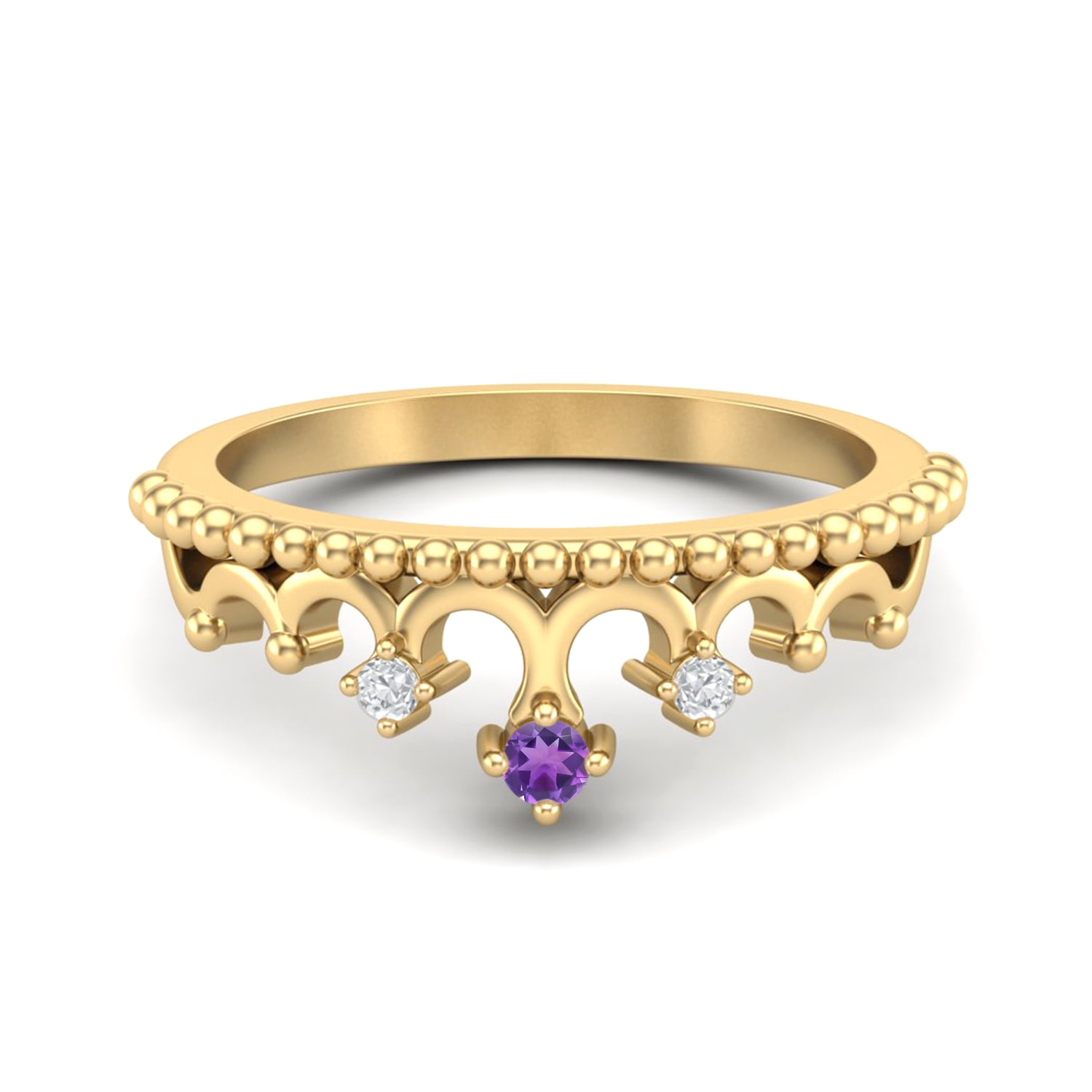 2mm Round Amethyst 925 Sterling Silver Yellow Plated Women Crown Tiara ...