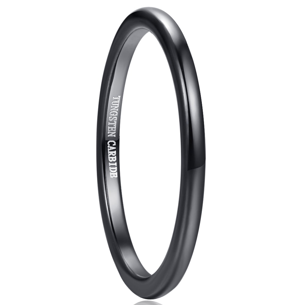 2mm Tungsten Rings for Unisex Black Stackable Slim Wedding Bands Size 6 ...