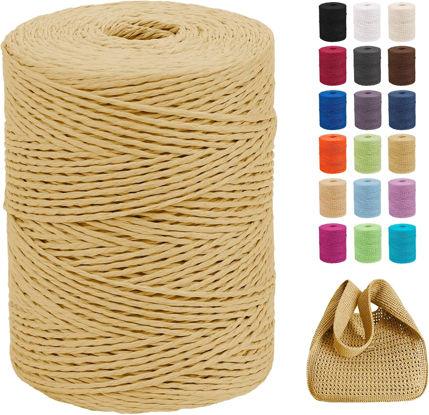2mm x 328 Yards Raffia Yarn for Crocheting, 2 Ply Braided Paper Ribbon ...