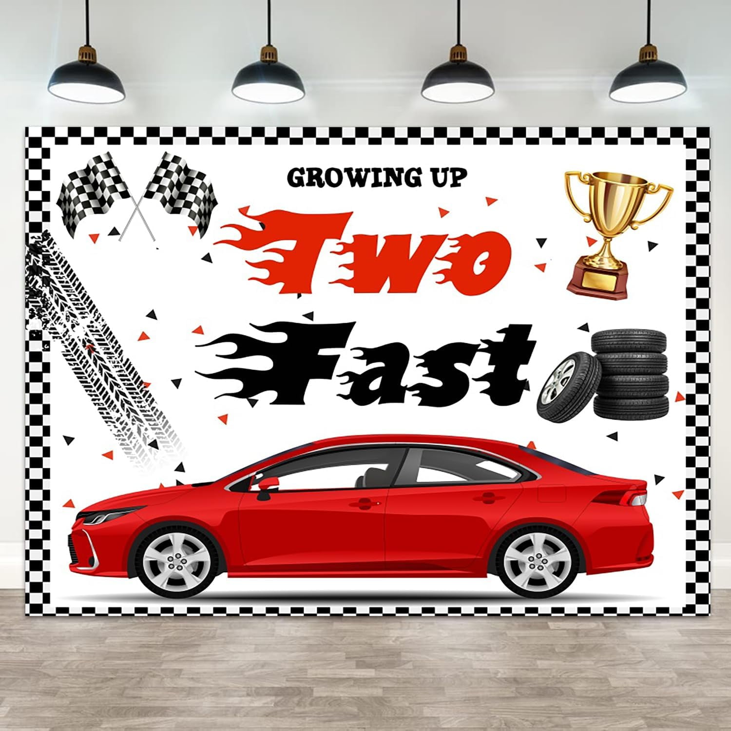 2nd Birthday Backdrop Growing Up Two Fast Photography Background Red ...