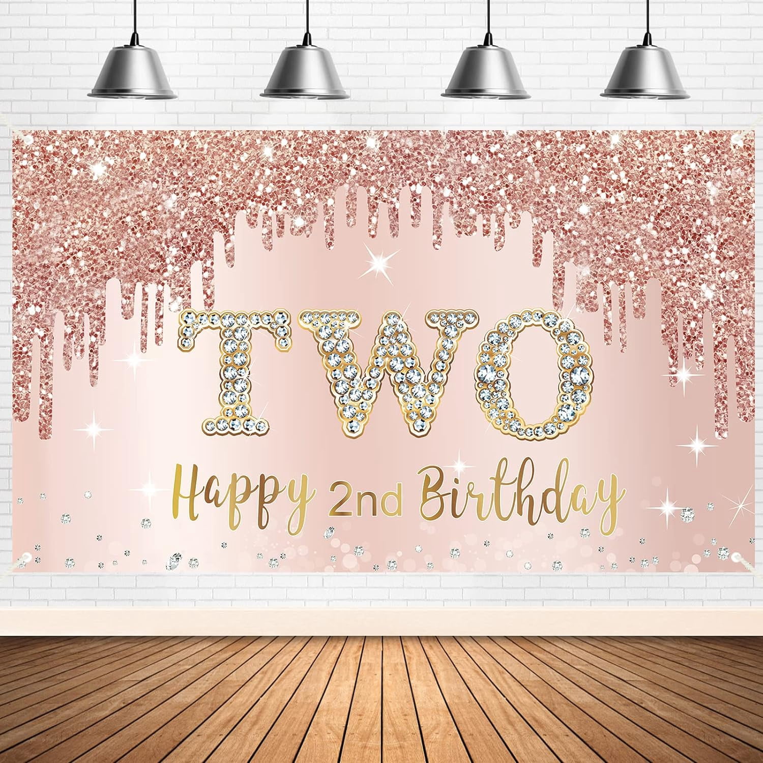 2nd Birthday Banner Backdrop Decorations for Girls, Rose Gold Happy 2 ...