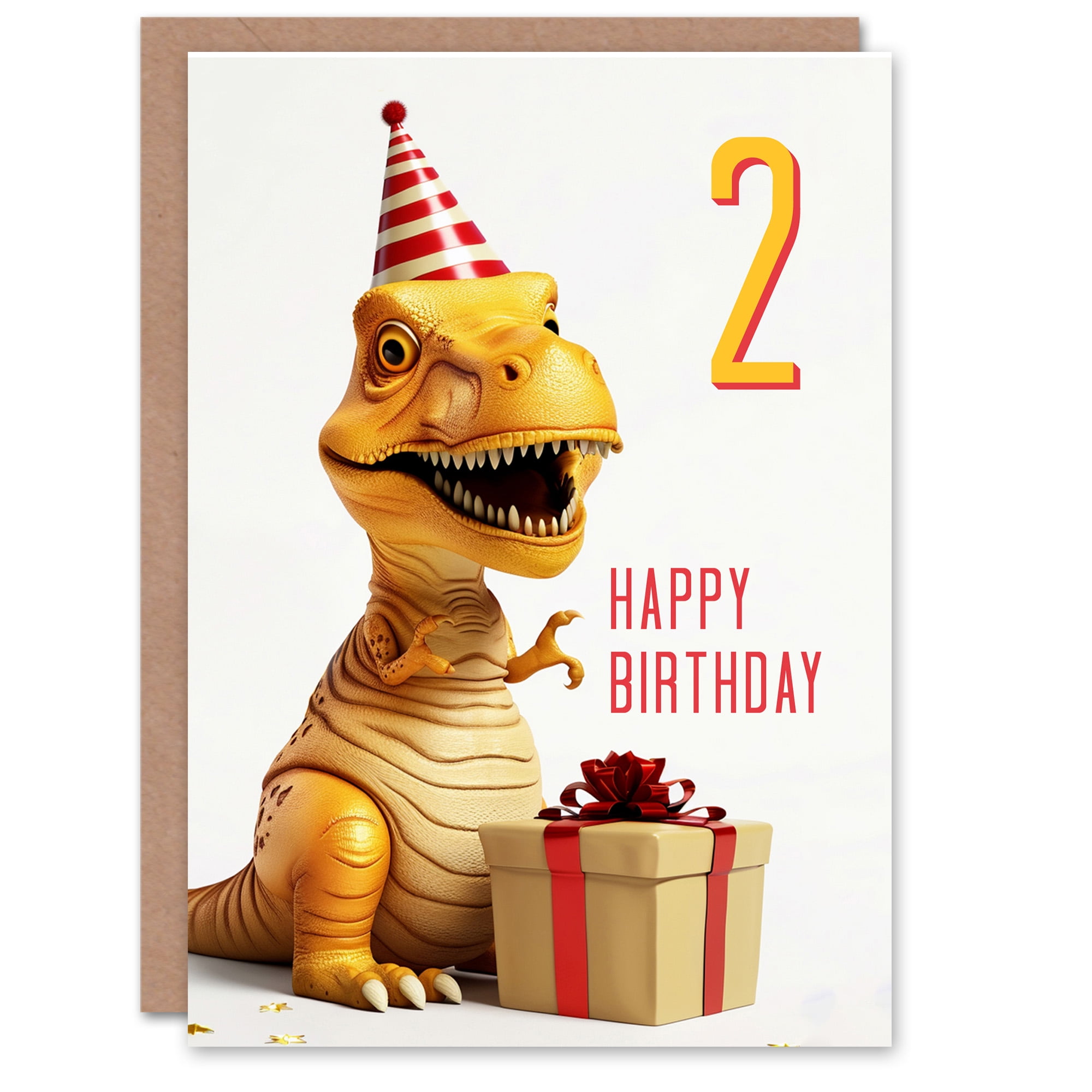 2nd Birthday Card Baby T-Rex Dinosaur Party Hat Kids Age 2 Year Old Child For Son Daughter Girl ...