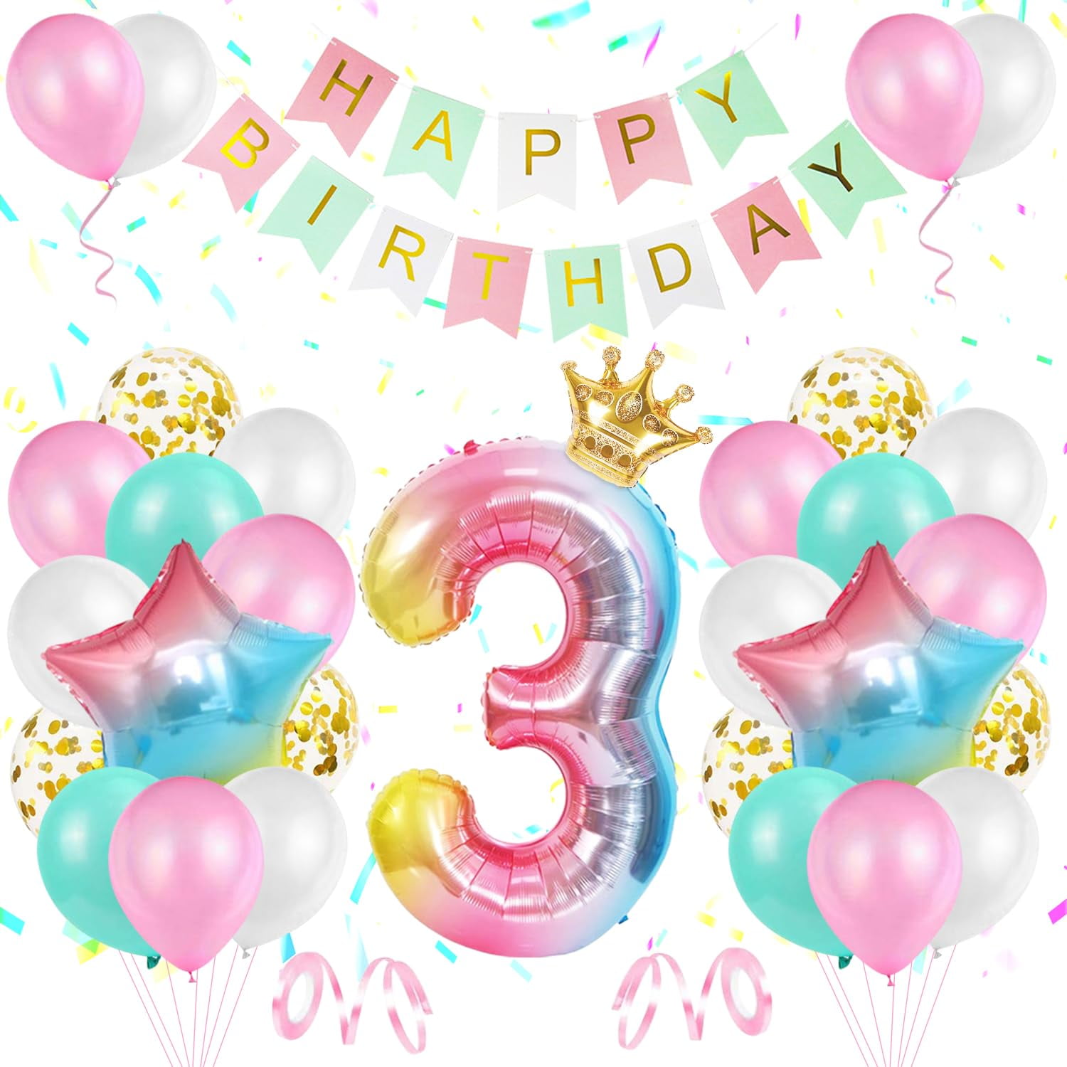 2nd Birthday Decorations for Girls, Rainbow Gradient Balloon Number 2 ...