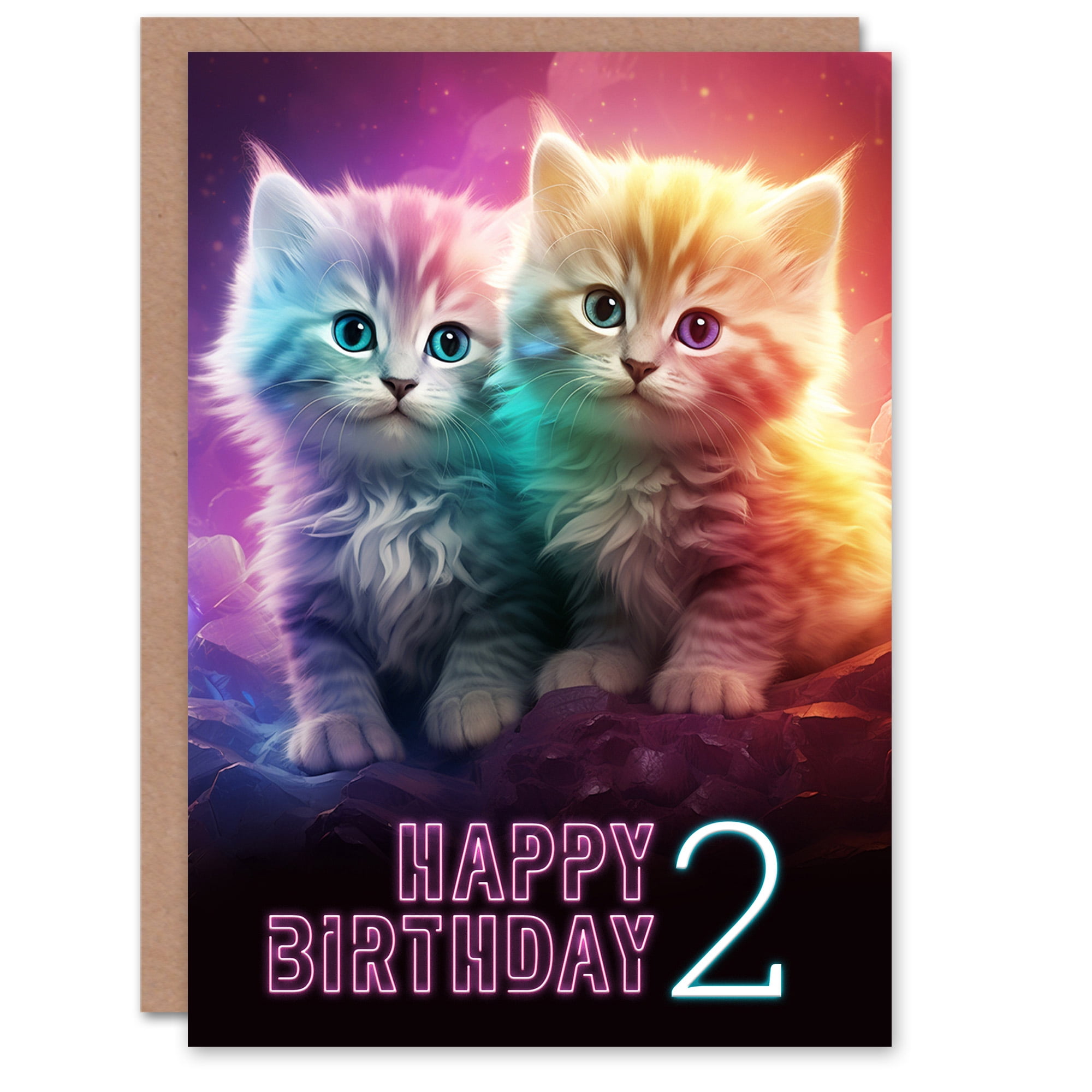 2nd Birthday Greeting Card Cute Kittens Baby Cats Kids Age 2 Year Old ...