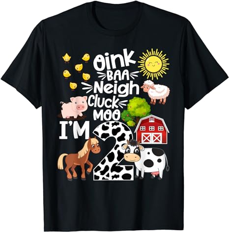 2nd Birthday Oink Baa Neigh Cluck Moo I'm 2 Farm Birthday T-Shirt ...