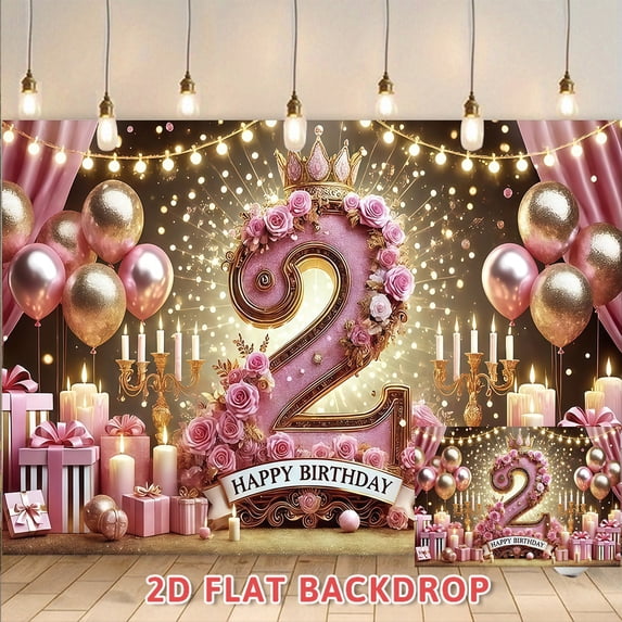 2nd Birthday Party Backdrop, Luxury Pink Gold Themed Decor Background ...