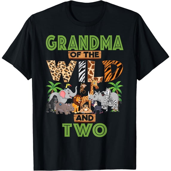 2nd Birthday Zoo Safari Jungle Grandma Of The Wild and Two T-Shirt ...