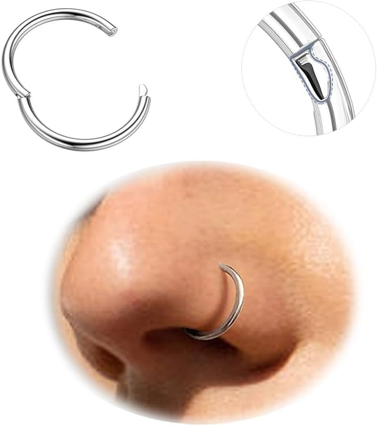 2nd Gen Locking Hinged Nose Rings Hoops - 316L Surgical Steel 18G Septum Lip Rings Conch ...